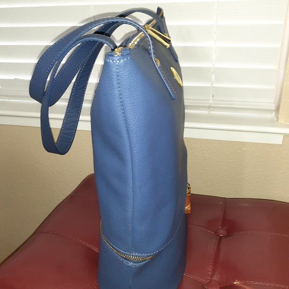 Joy Mangano | Bags | Joy Mangano Double Decker Leather Purse Navy ...